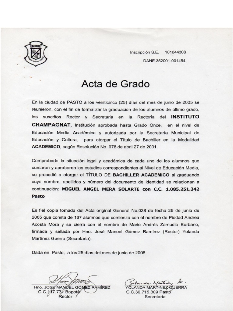 Acta De Grado Bachiller Imprimir