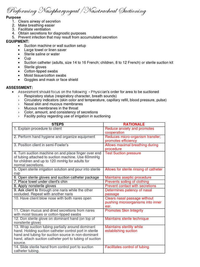 GRD Performing Nasopharyngeal Nasotracheal Suctioning | PDF | Catheter | Respiratory Tract