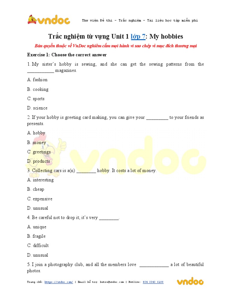 Unit 1 Grade 7 Vocabulary Quiz | PDF