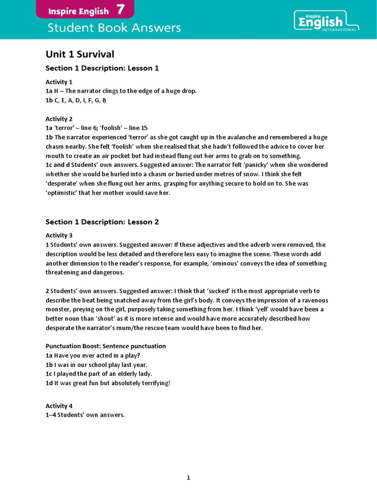 InspireEnglish Y7 StudentBookAnswers | PDF