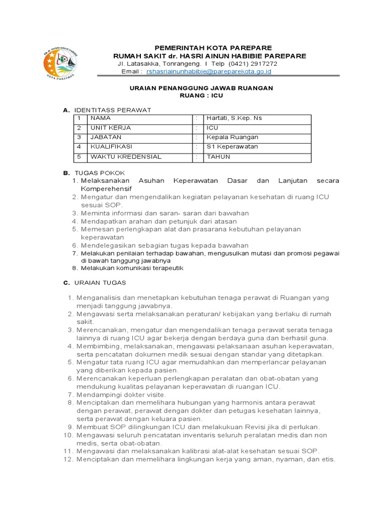 Uraian Tugas Perawat Icu | PDF | Pengembangan Diri | Kesehatan Holistik