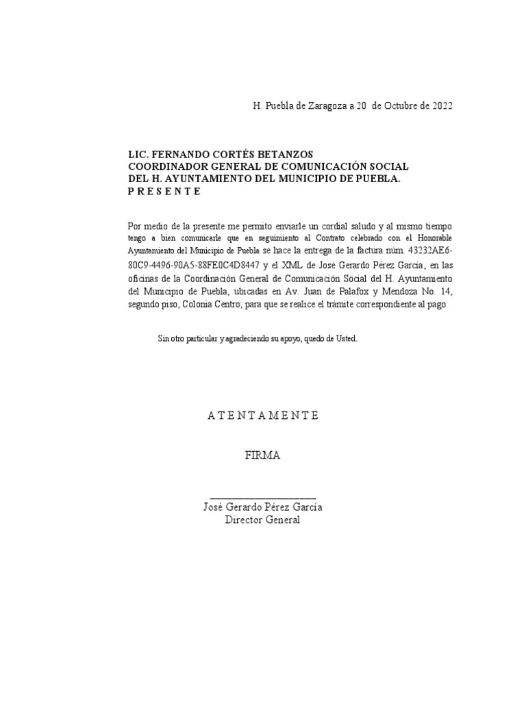 Carta Entrega de Factura Corregida | PDF Carta Entrega de Factura Corregida | PDF