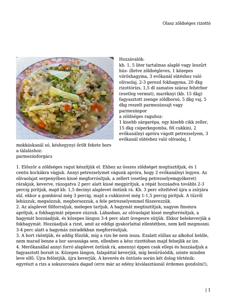 Olasz Zöldséges Rizottó | PDF
