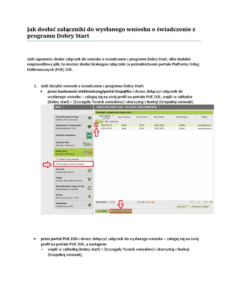 Jak Dosłać Załączniki Do Wysłanego Wniosku o Świadczenie Dobry Start | PDF