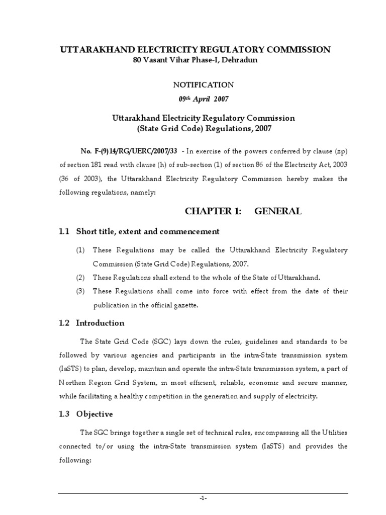 Uttarakhand State Grid Code Regulations | PDF | Electric Power ...