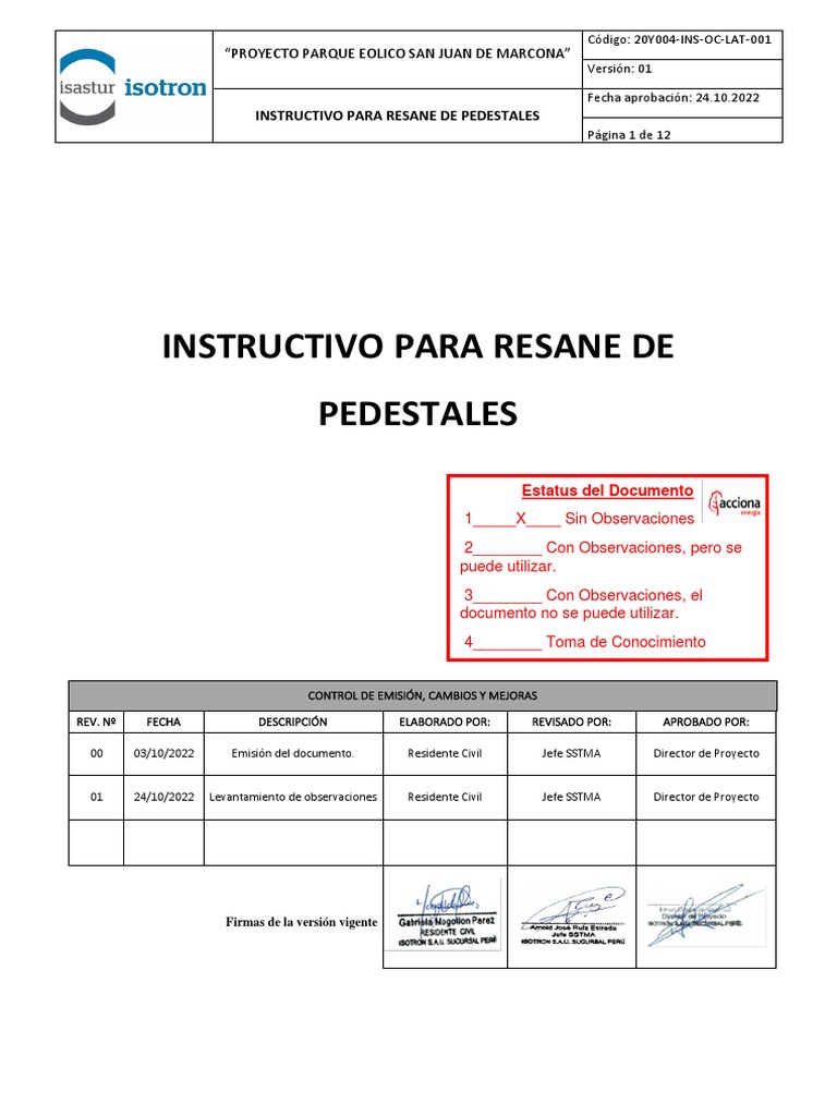 20Y004-InS-OC-LAT-001 Instructivo para Resane de Pedestales Rev01 | PDF ...