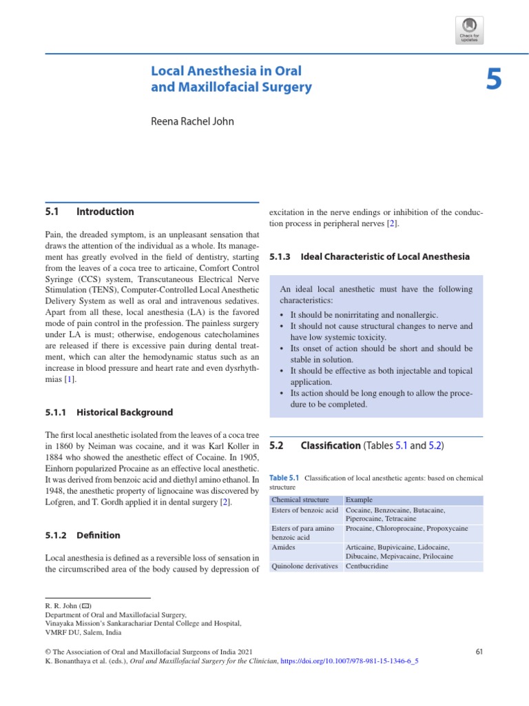Local Anesthesia in Oral and Maxillofacial Surgery | PDF | Anesthesia | Clinical Medicine
