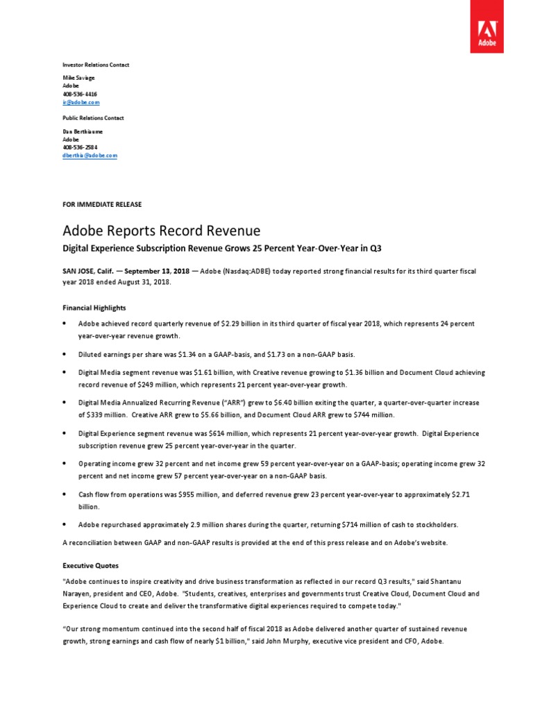 Adobe Reports Record Revenue: Digital Experience Subscription Revenue ...