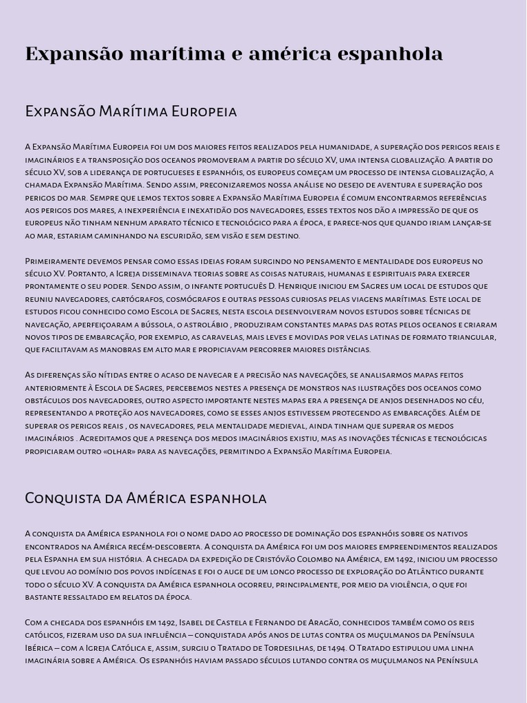 Expansão Marítima e América Espanhola - História fB-c1 | PDF ...