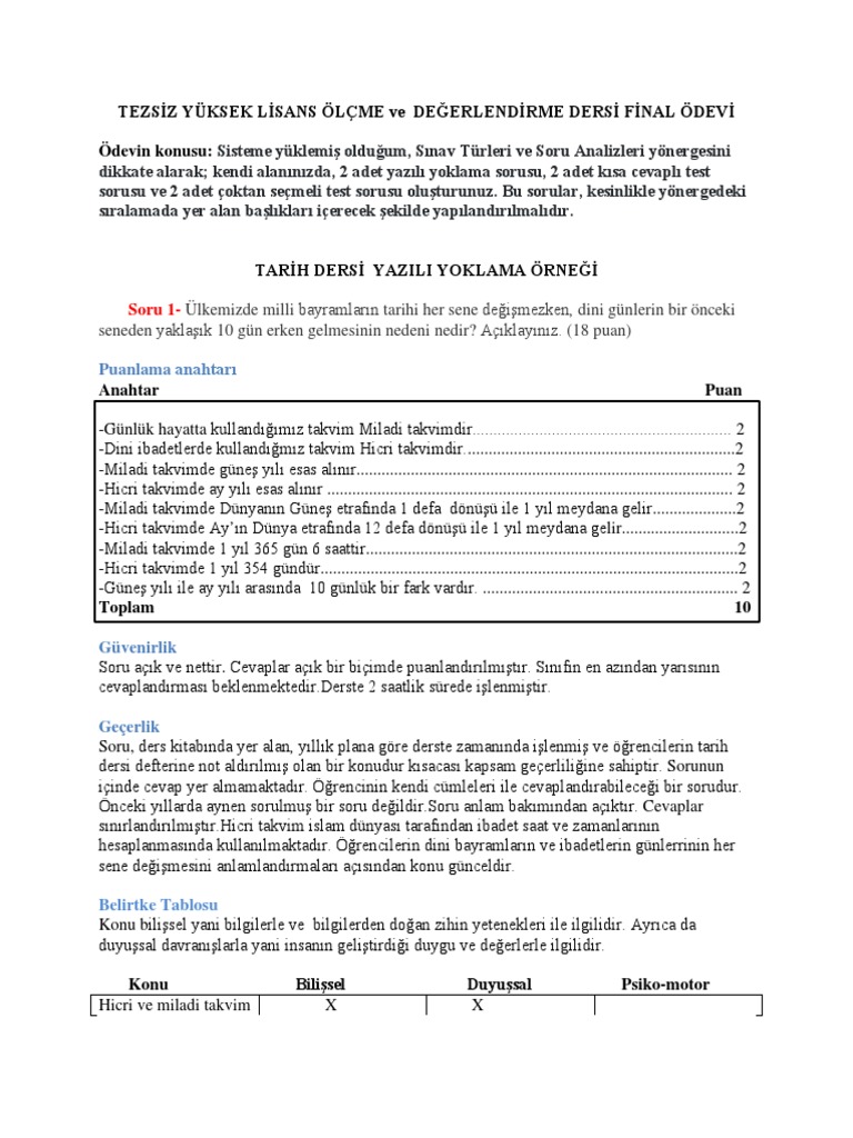 ölçme Değerlendirme Final ödevi Pdf