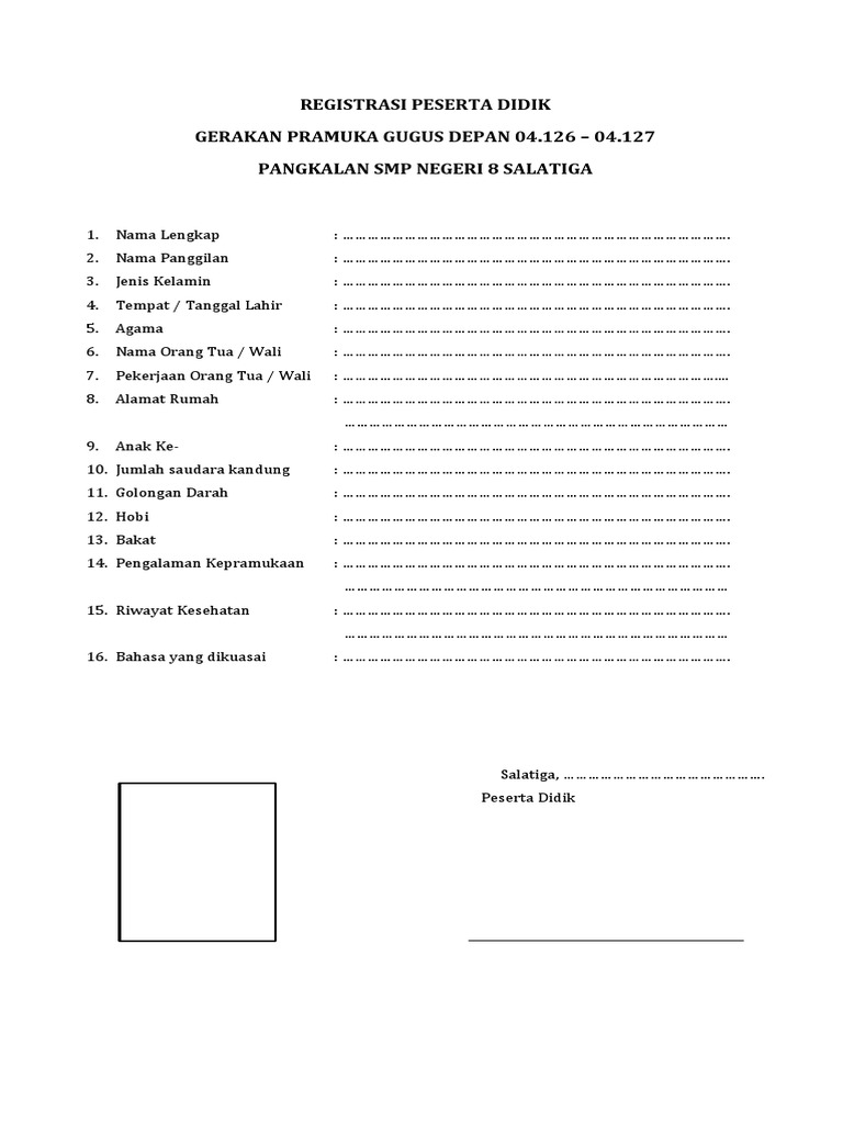 FORM Registrasi | PDF