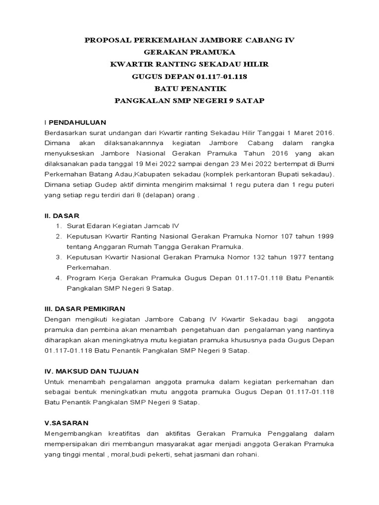 Proposal Perkemahan Jambore Cabang IV | PDF