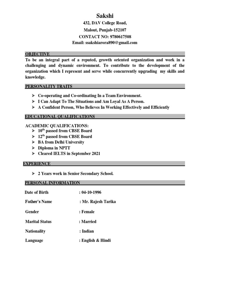 Sakshi CV | PDF
