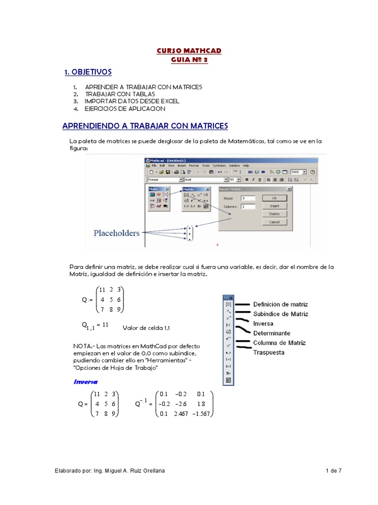 Mathcad GUIA2 | PDF | Matriz (Matemáticas) | Microsoft Excel