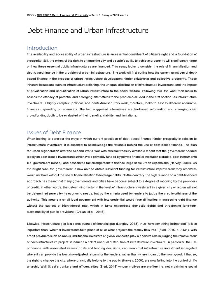 Assessing the Role of Debt Finance in Urban Infrastructure Provision ...