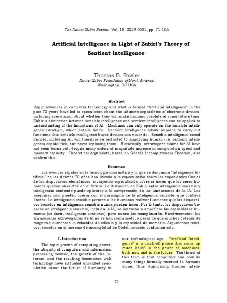 Artificial Intelligence in Light of Zubiri's Theory of | PDF | Informática | Science