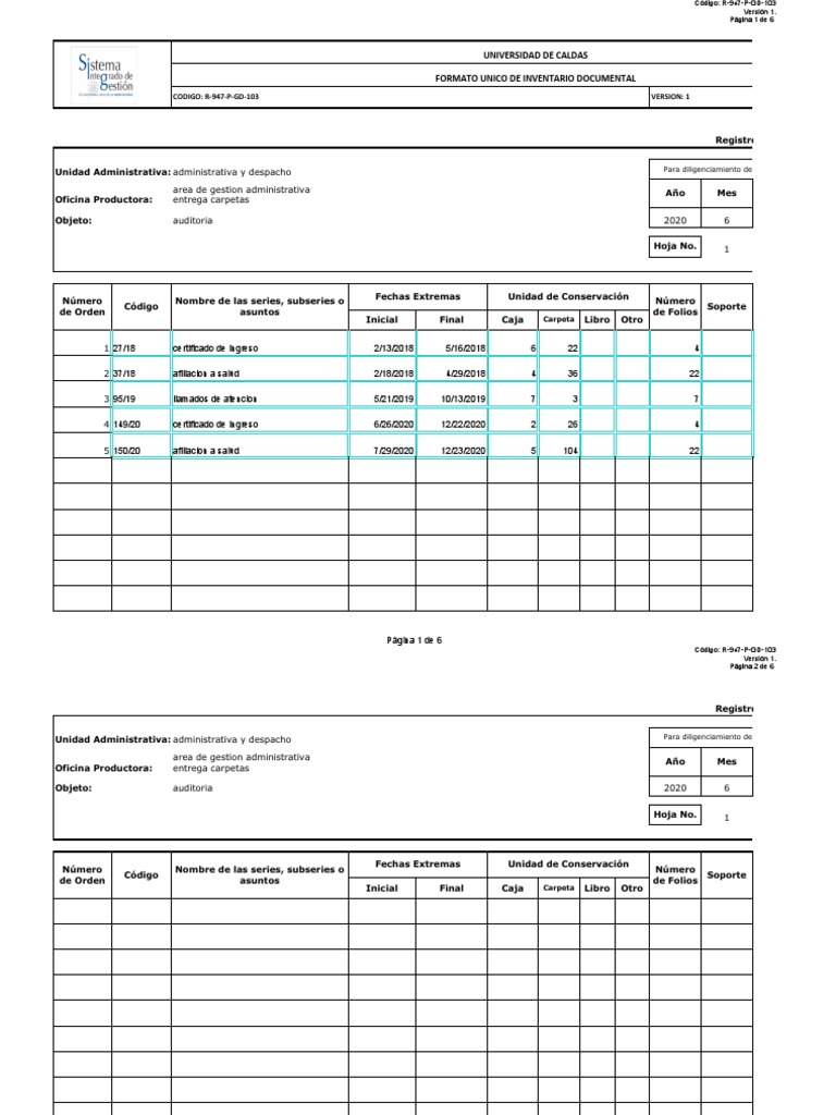Formato Inventario Unico Documental | PDF