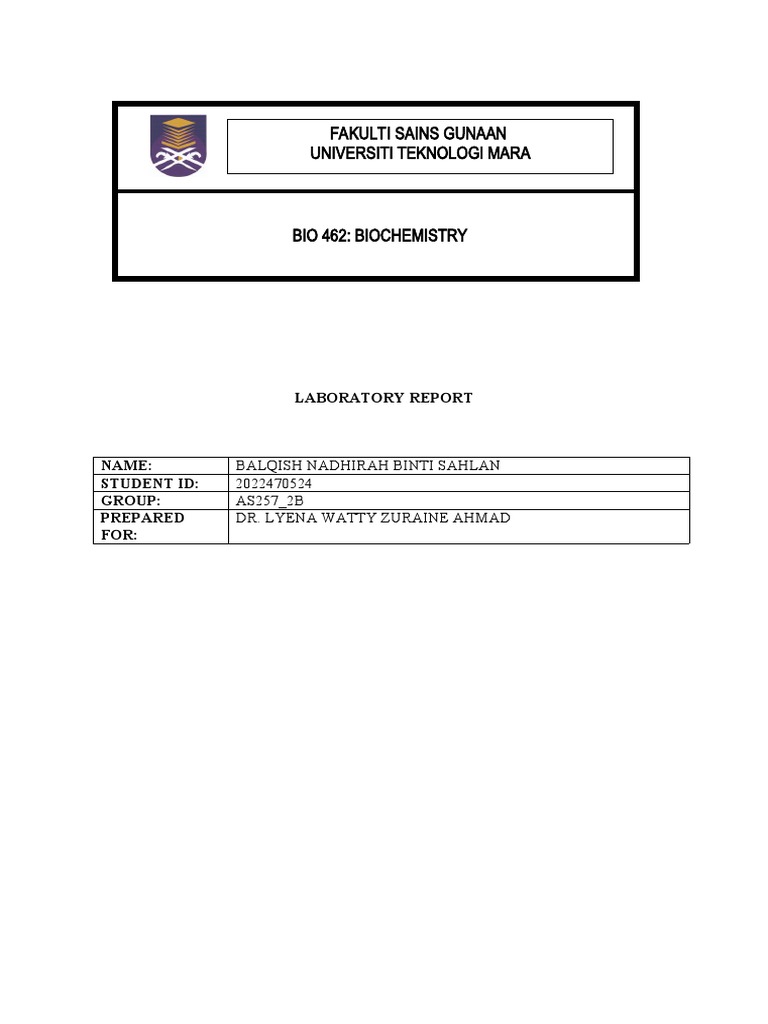Lab Bio462 - Experiment 3 | PDF | Enzyme | Chemical Reactions