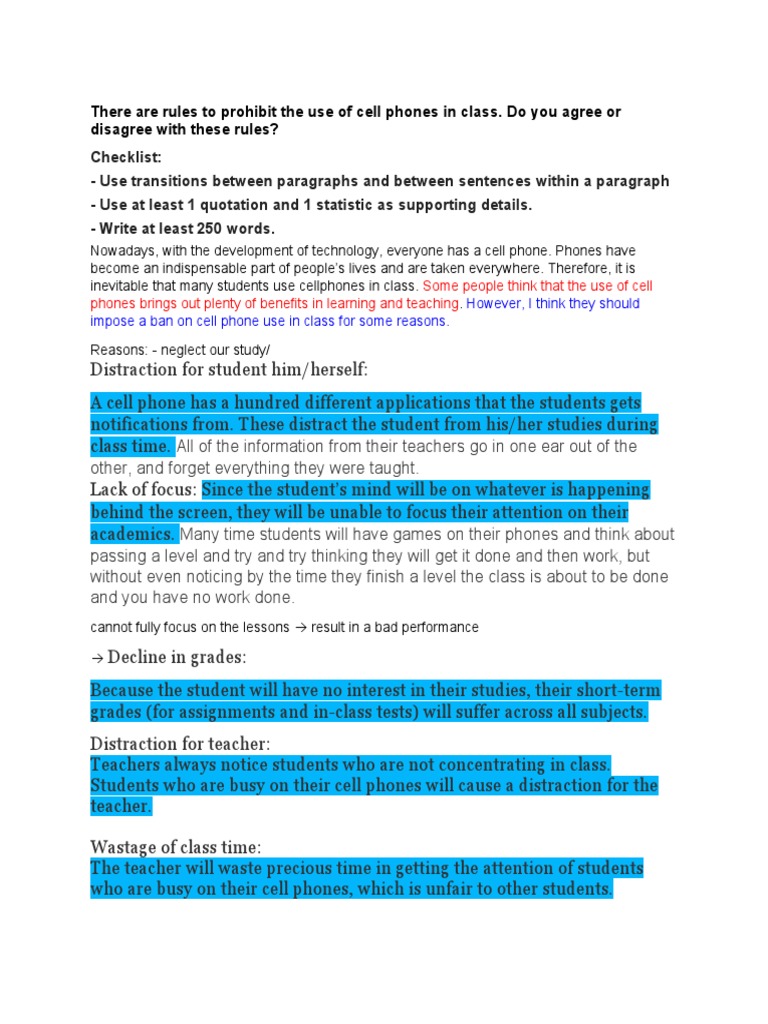 There Are Rules To Prohibit The Use of Cell Phones in Class | PDF ...