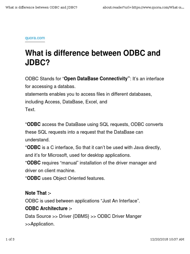 ODBC Vs JDBC | PDF | Databases | Computer Engineering ODBC Vs JDBC | PDF | Databases | Computer Engineering