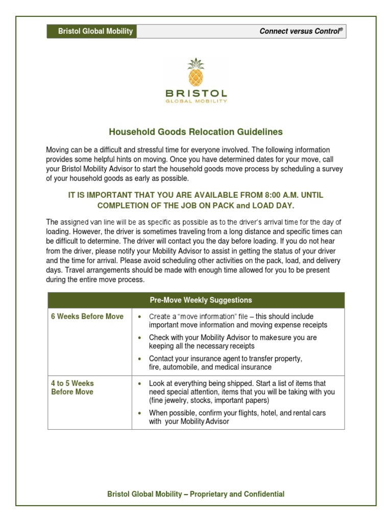 Bristol - HHG Move Relocation Guidelines | PDF