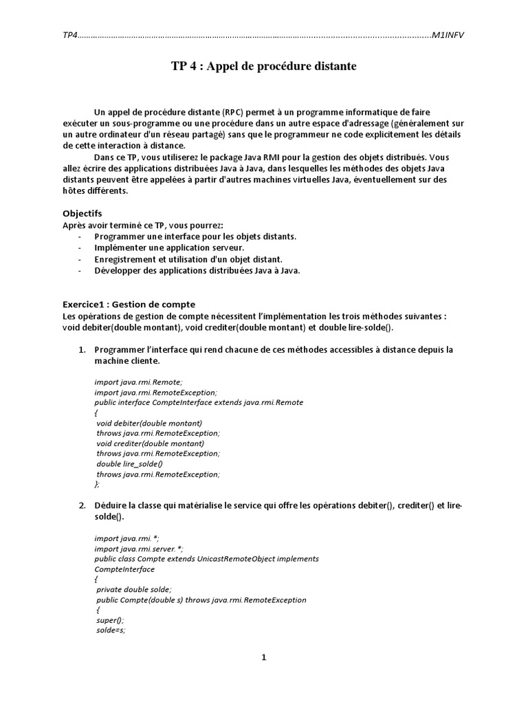 TP4 Rmi | PDF | Java (Langage de programmation) | Interface (Informatique)