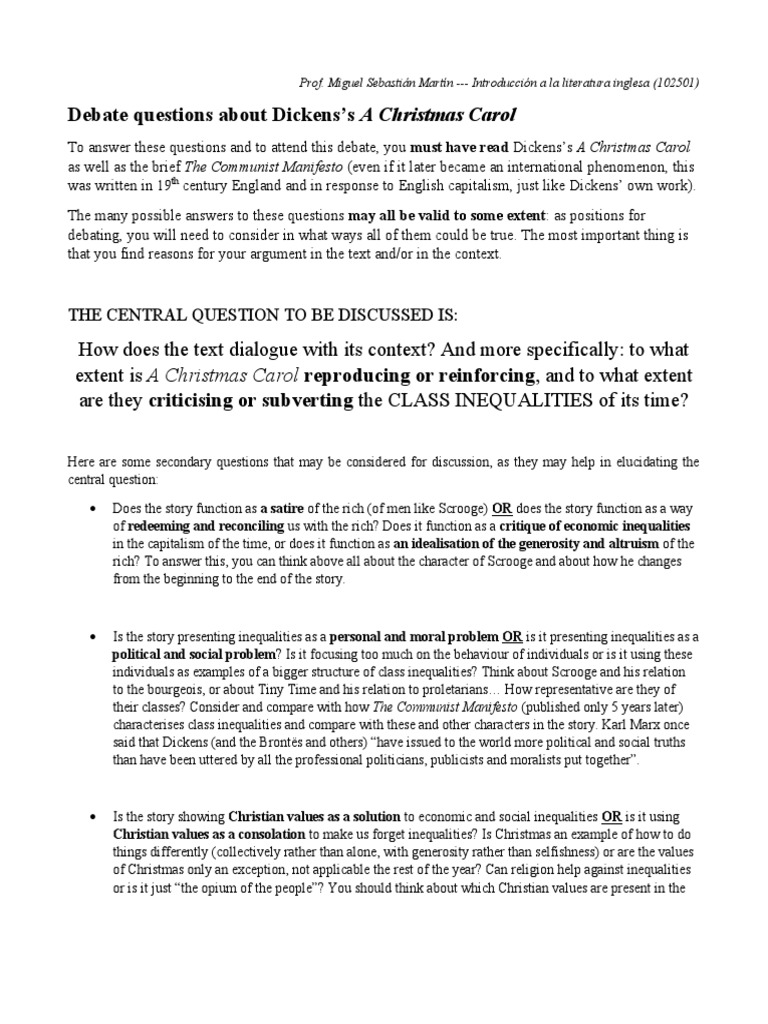 Dickens and Class Inequality Debate | PDF | A Christmas Carol | Charles ...