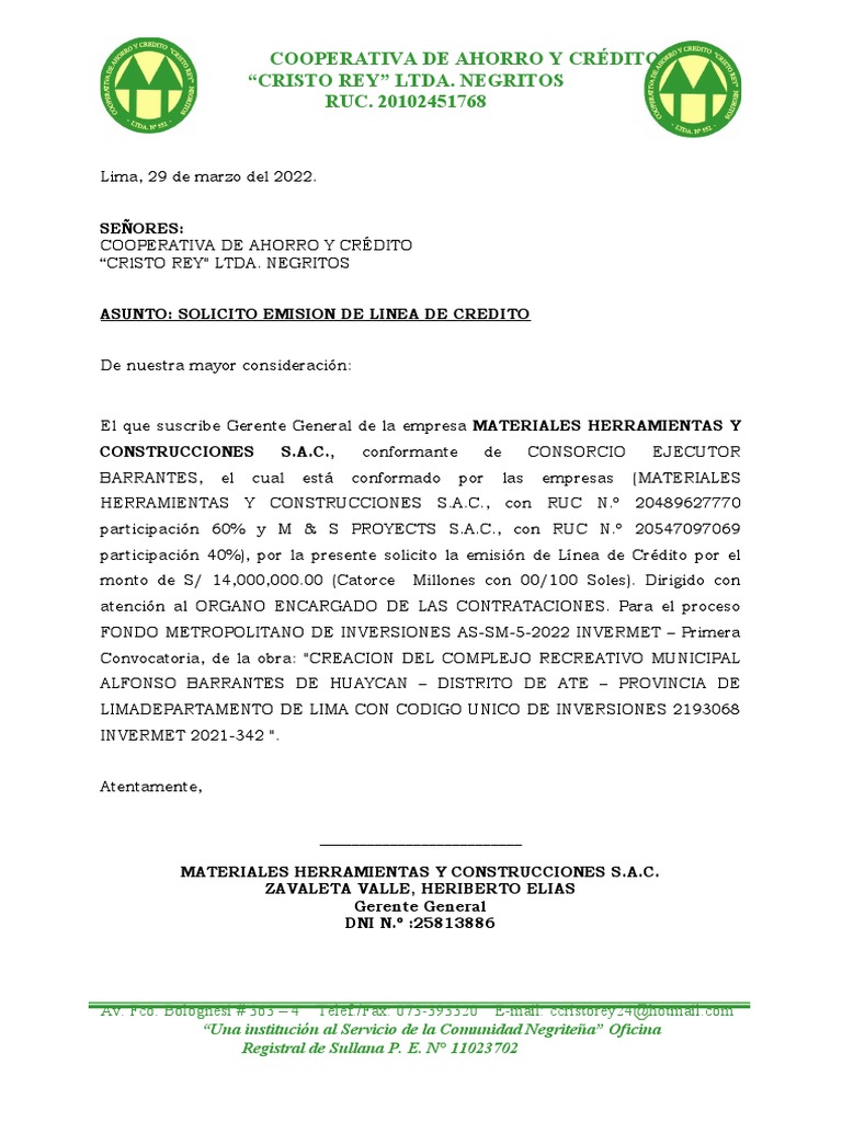 Solicitud de Linea de Credito | PDF