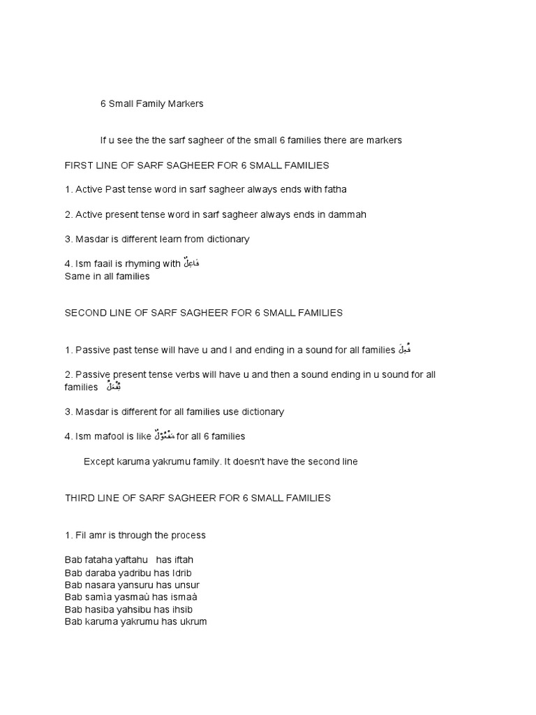 Key Markers for Understanding the Six Small Verb Families in Arabic ...