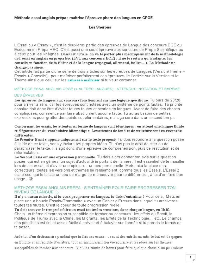 Méthode pour réussir l'essai anglais CPGE | PDF | Langue anglaise | Lexique