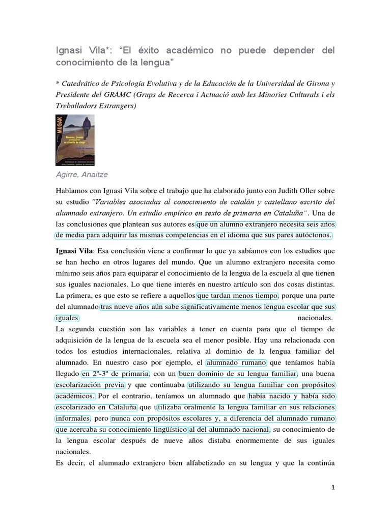 El Éxito Académico No Puede Depender Del Conocimiento de La Lengua ...