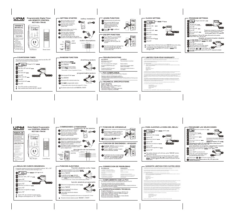 RCT-100 Timer Remote Control Manual | PDF | Timer | Clock