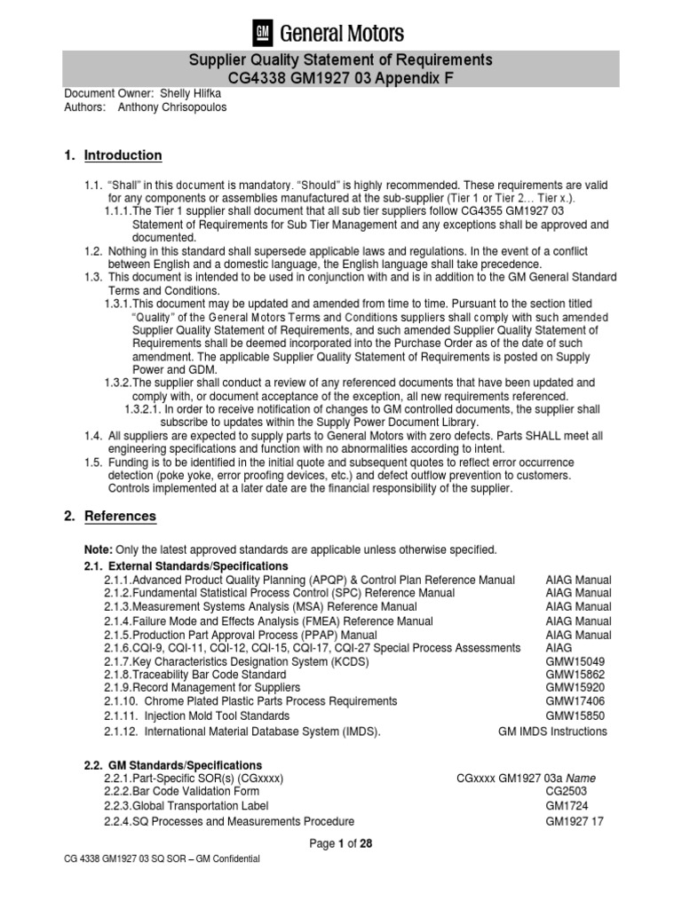 Vdocuments - MX - cg4338 GM 1927 03 Supplier Quality Statement of Requirements | PDF ...
