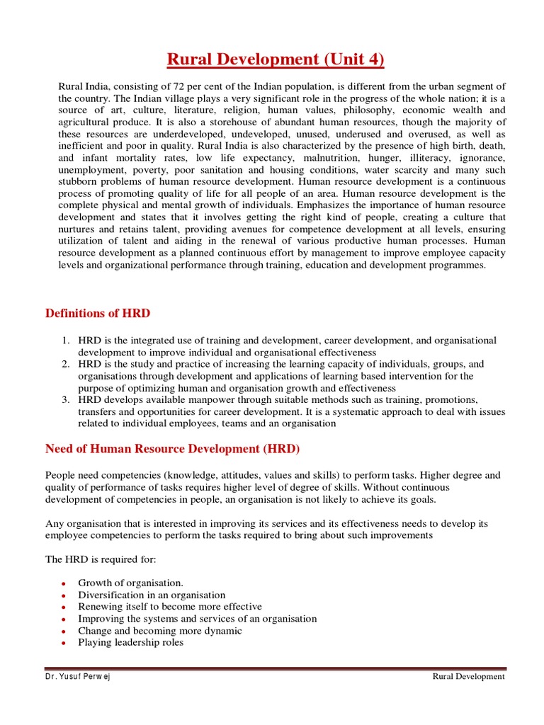 Rural Development Unit 4 | PDF | Sustainability | Human Resource Management