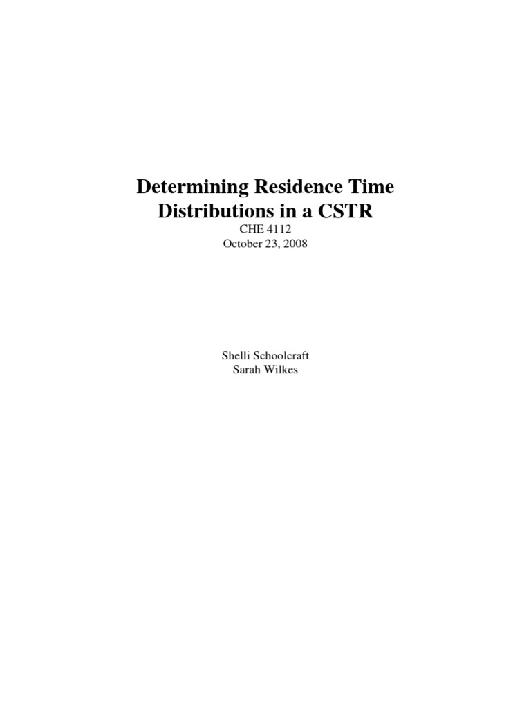 CSTR Residence Time Distribution Analysis | PDF | Chemistry | Chemical ...