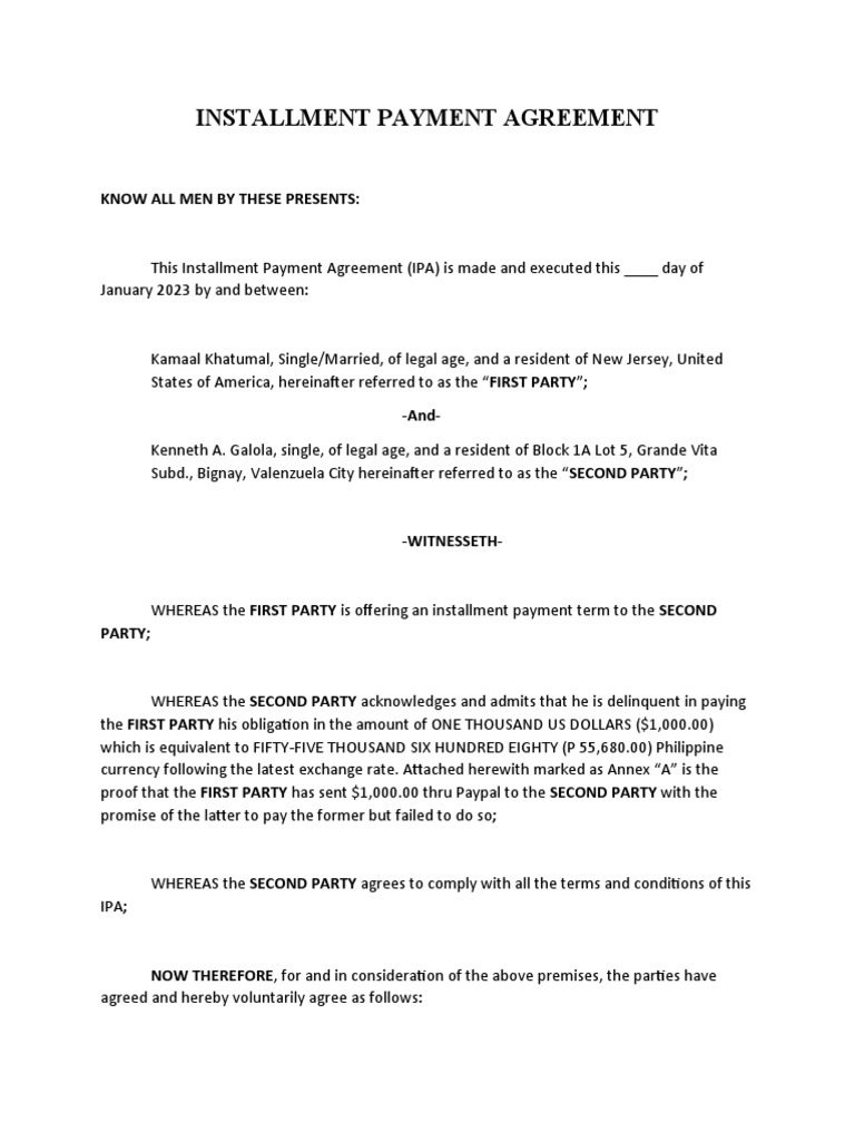 Installment Payment Agreement With Penalty Interest | PDF | United ...