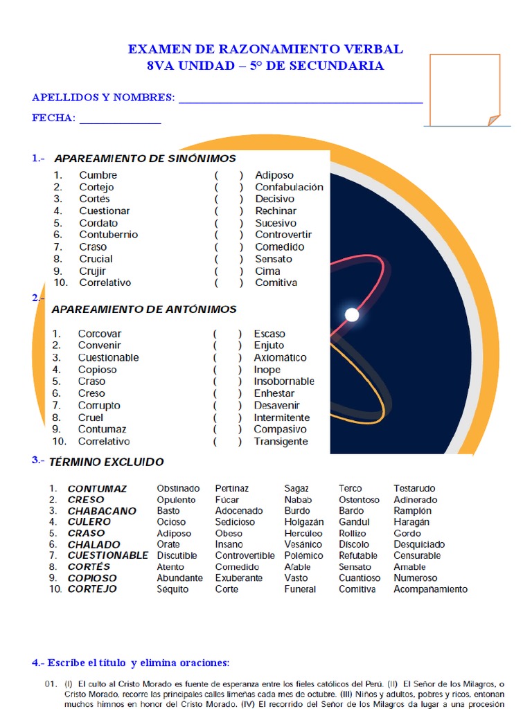 Examen Verbal 5° Secundaria | PDF | Negocios | Informática