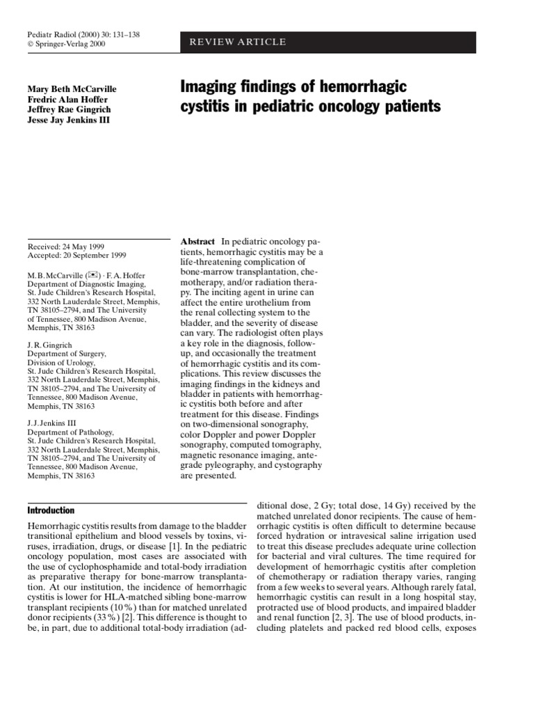 Imaging Findings of Hemorrhagic Cystitis in Pediatric Oncology Patients ...