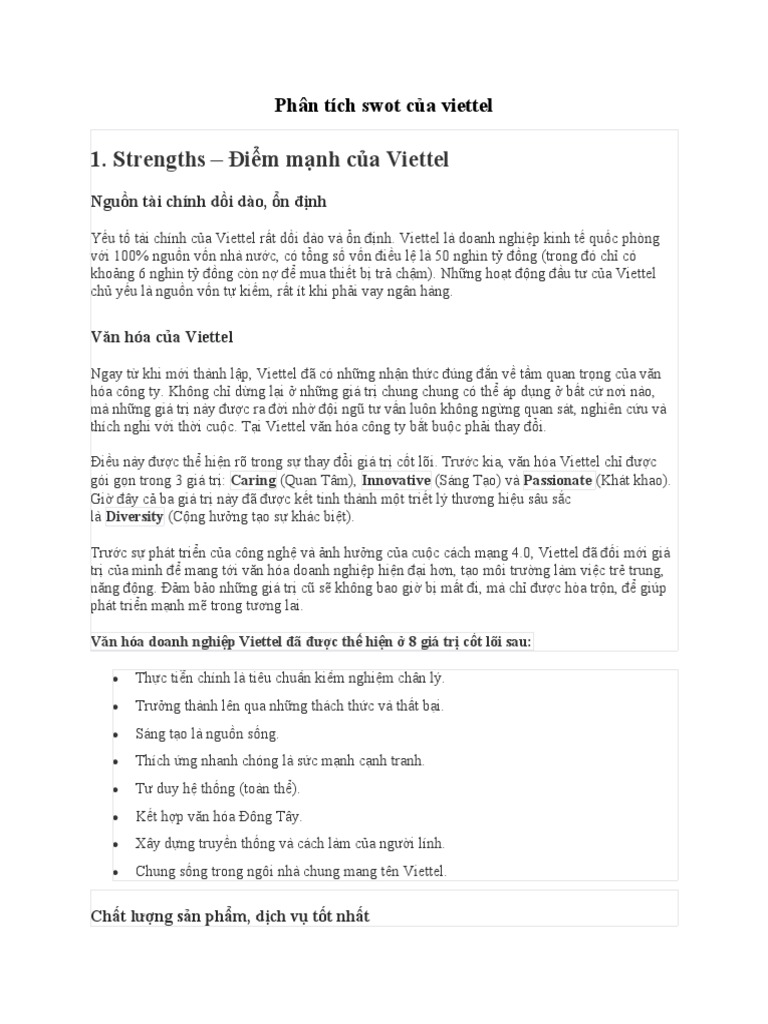 Phân Tích Swot C A viettel-KD&NV | PDF