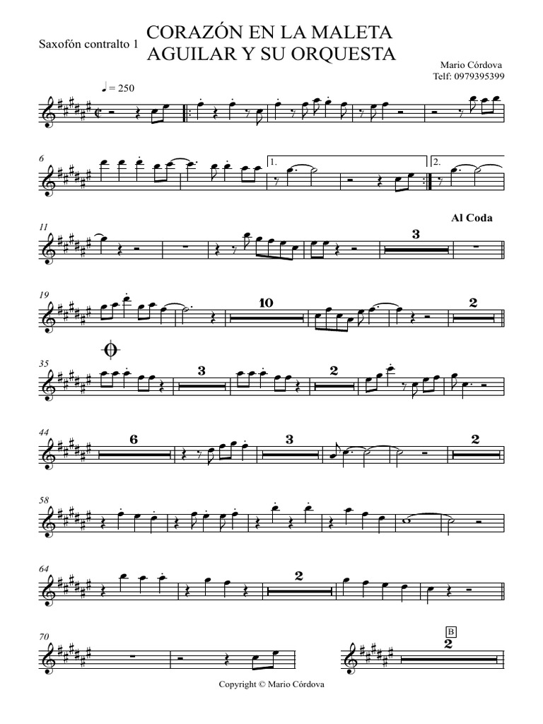 CORAZÓN EN LA MALETA AGUILAR Y SU ORQUESTA - Saxofón Contralto 1 | PDF