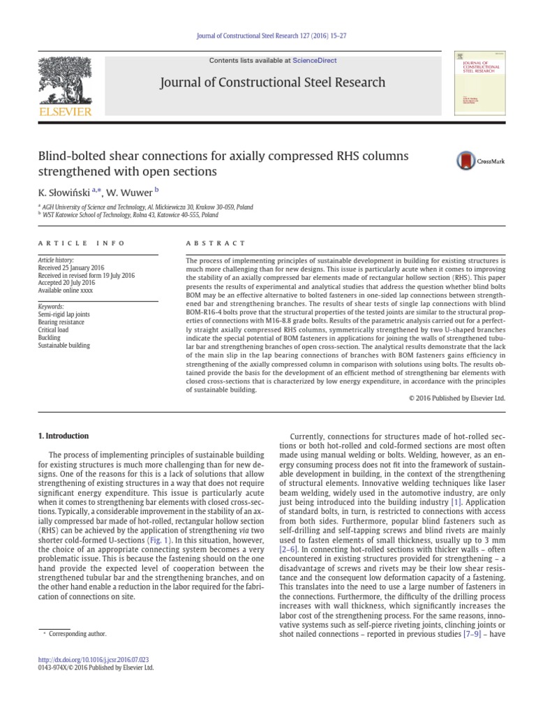 Blind-Bolted Shear Connections For Axially Compressed RHS Columns ...