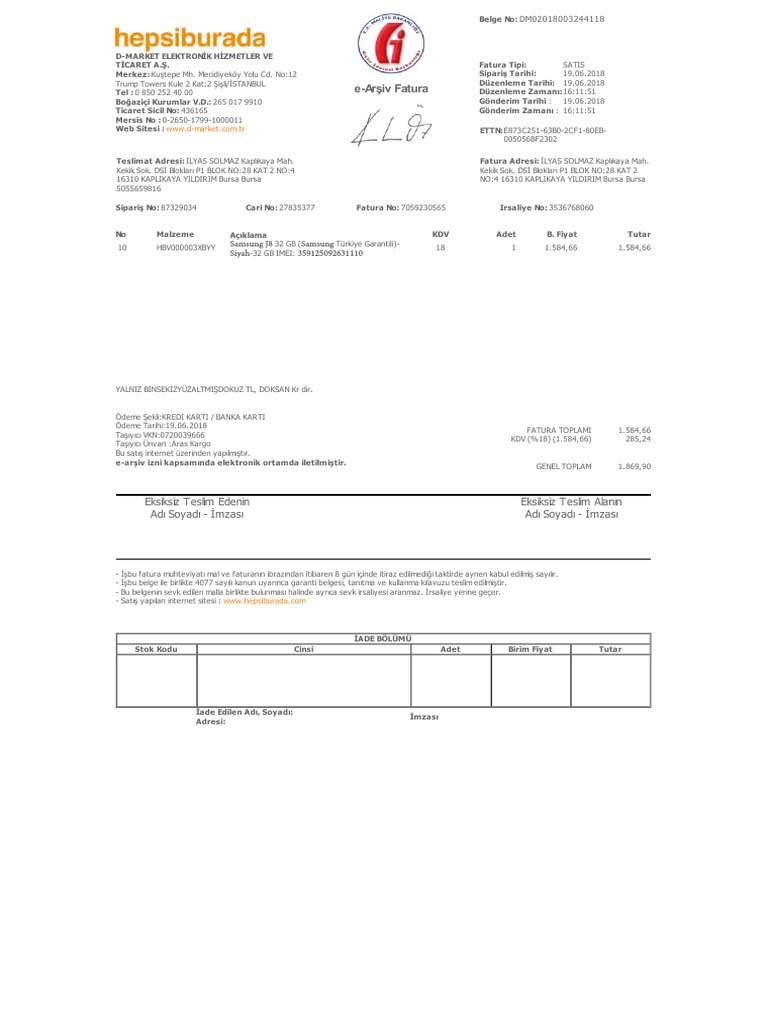 E Arsiv Fatura | PDF