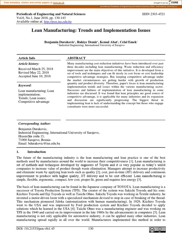 Lean Manufacturing: Trends and Implementation Issues: Periodicals of Engineering and Natural ...