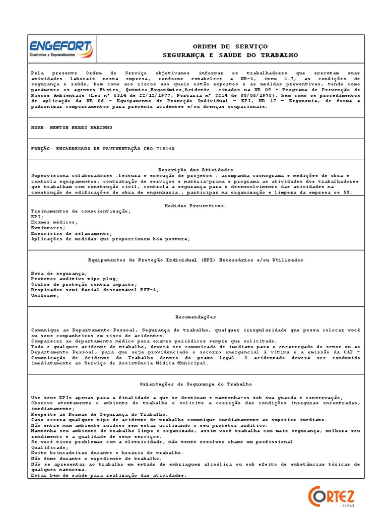 Encarregado de Pavimentação | PDF | Segurança | Ciências da Saúde
