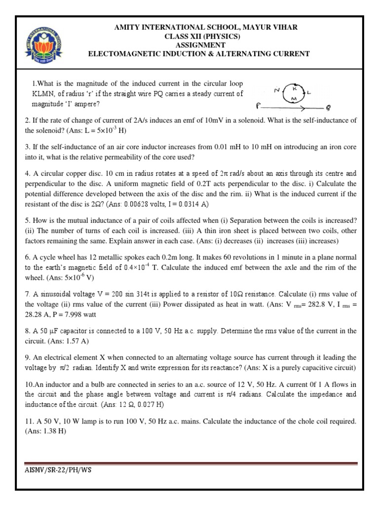 Assignment On Electromagnetic Induction and Alternating Current | PDF | Inductor | Inductance
