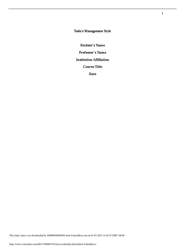Tesla S Leadership Style - Edited 2 .Edited | PDF | Leadership | Innovation