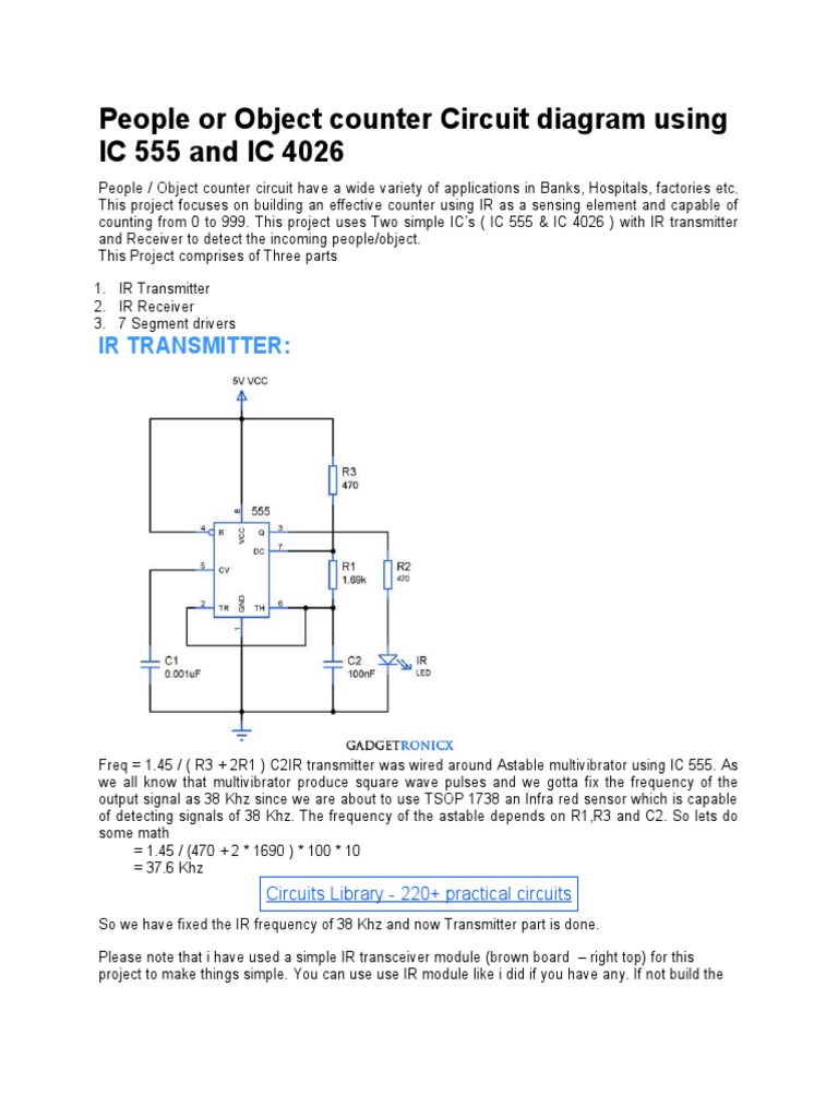 People or Object Counter Circuit Diagram Using IC 555 and IC 4026 | PDF ...