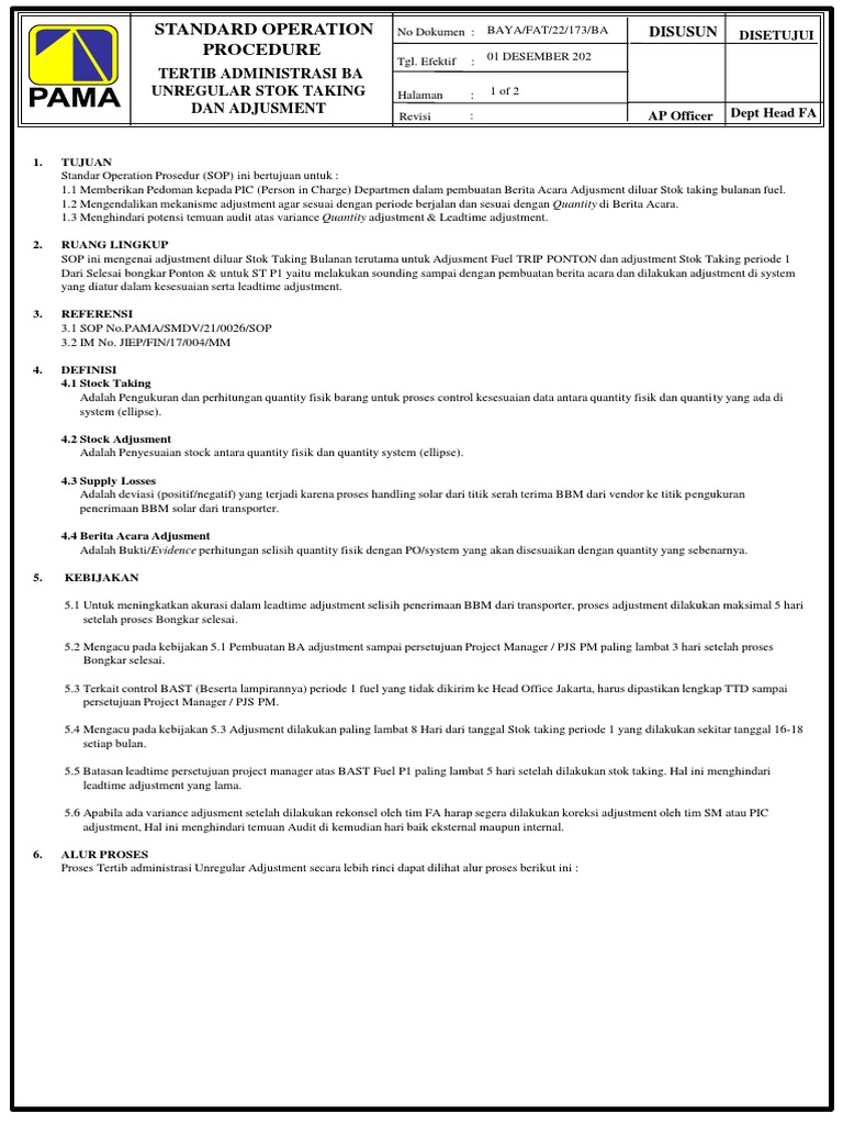 INK SOP Unregular Adjusment | PDF | Teknologi & Rekayasa