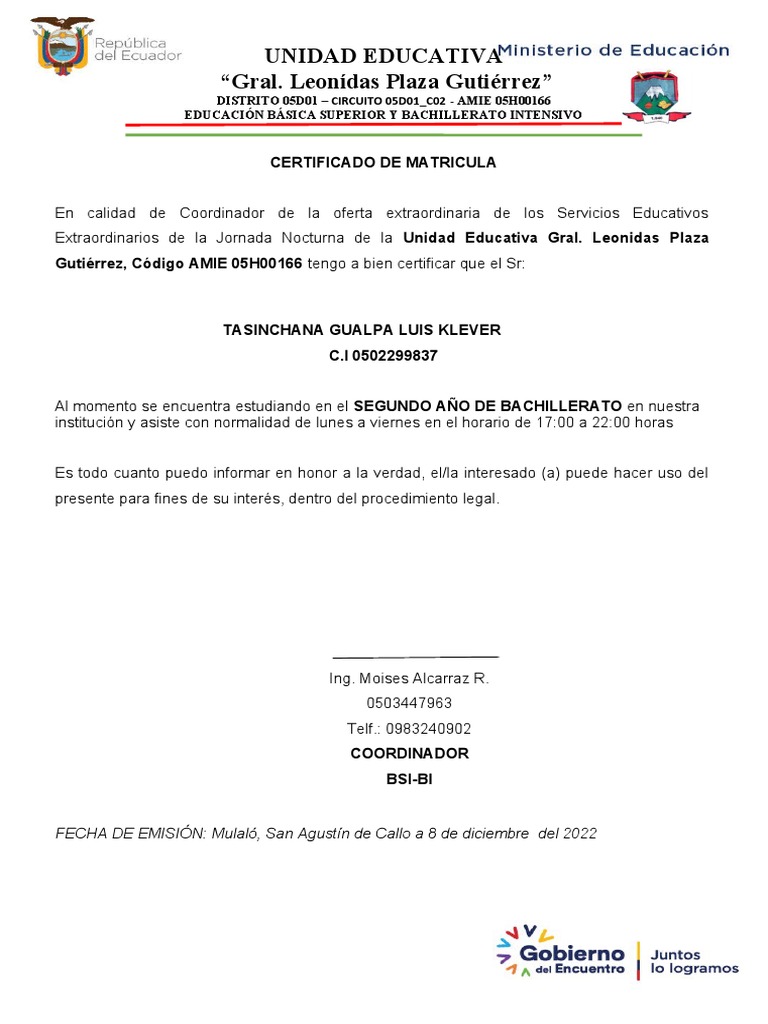 Certificado de Matricula | PDF Certificado de Matricula | PDF