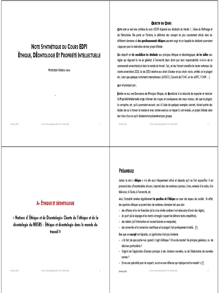 Note Synthèse Du Cours de EDPI GR - GP Mars 2022 | PDF | Hammurabi ...